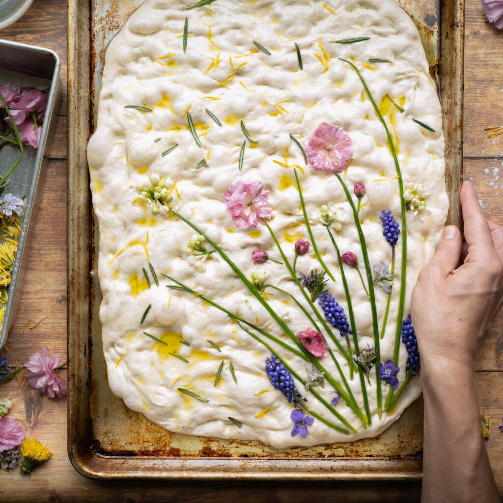 Sourdough Focaccia with Edible Flowers - Butter Witch