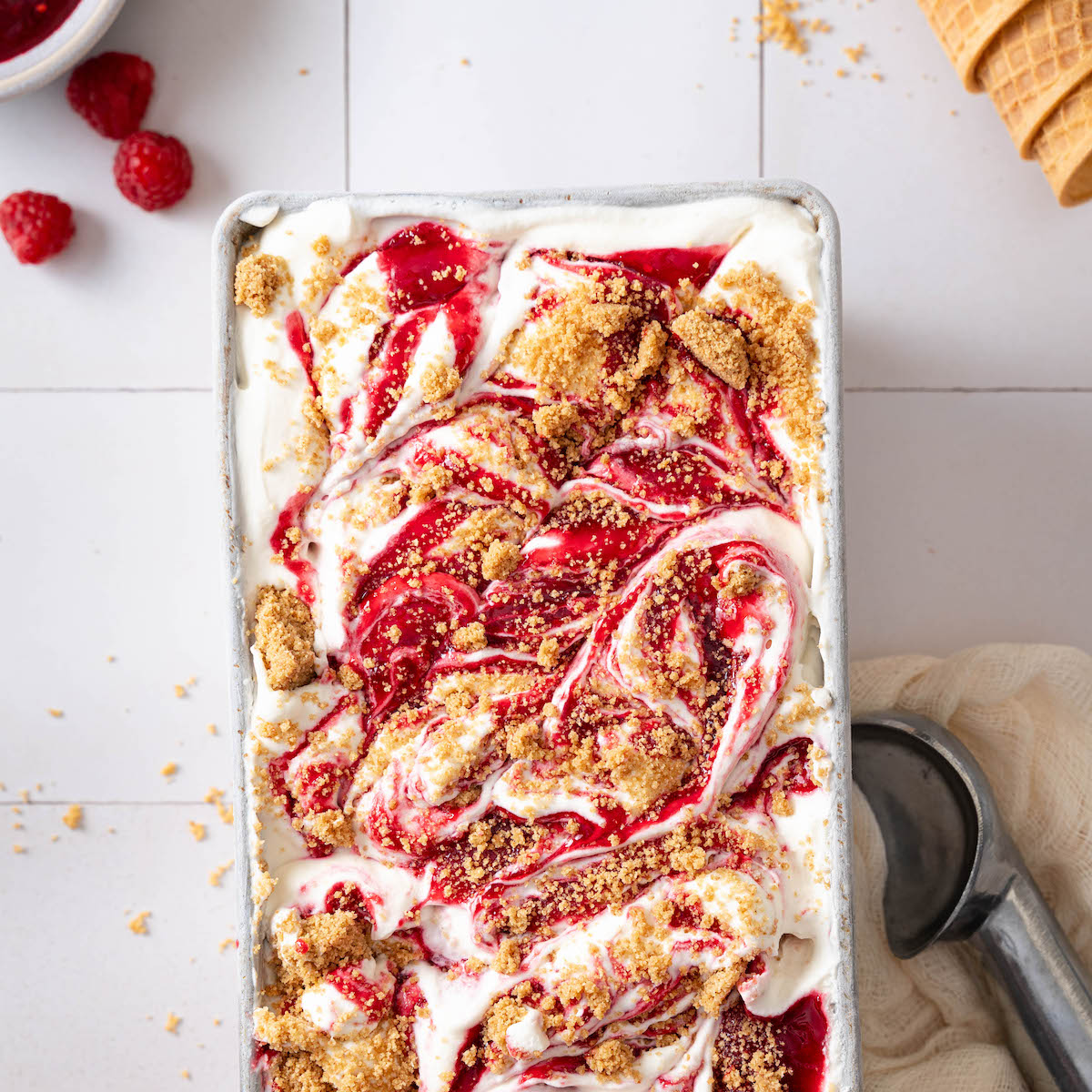 Raspberry Cheesecake No-Churn Ice Cream - Butter Witch